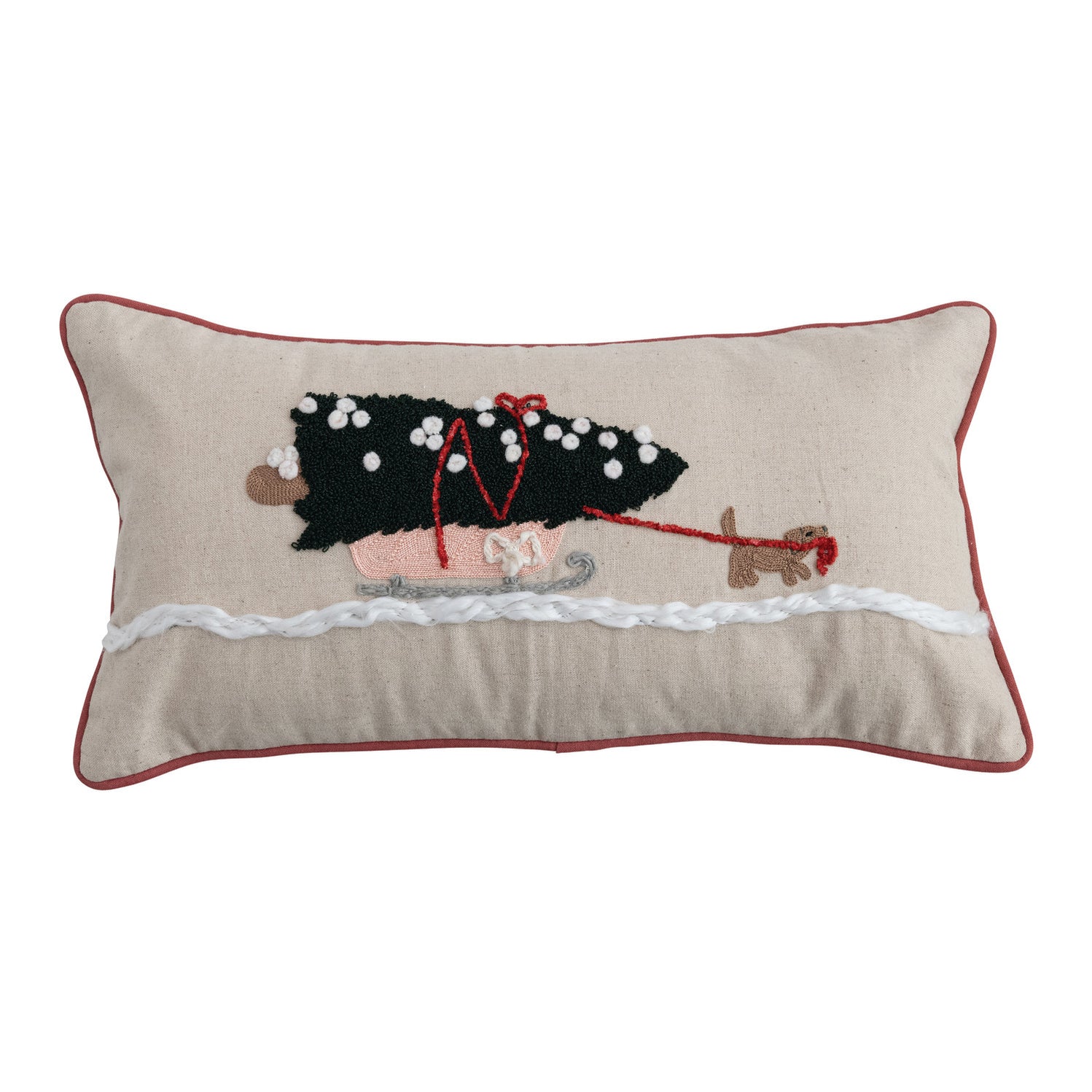 Lumbar Pillow with Embroidery, Piping & Dog Pulling Sleigh — The Polka ...